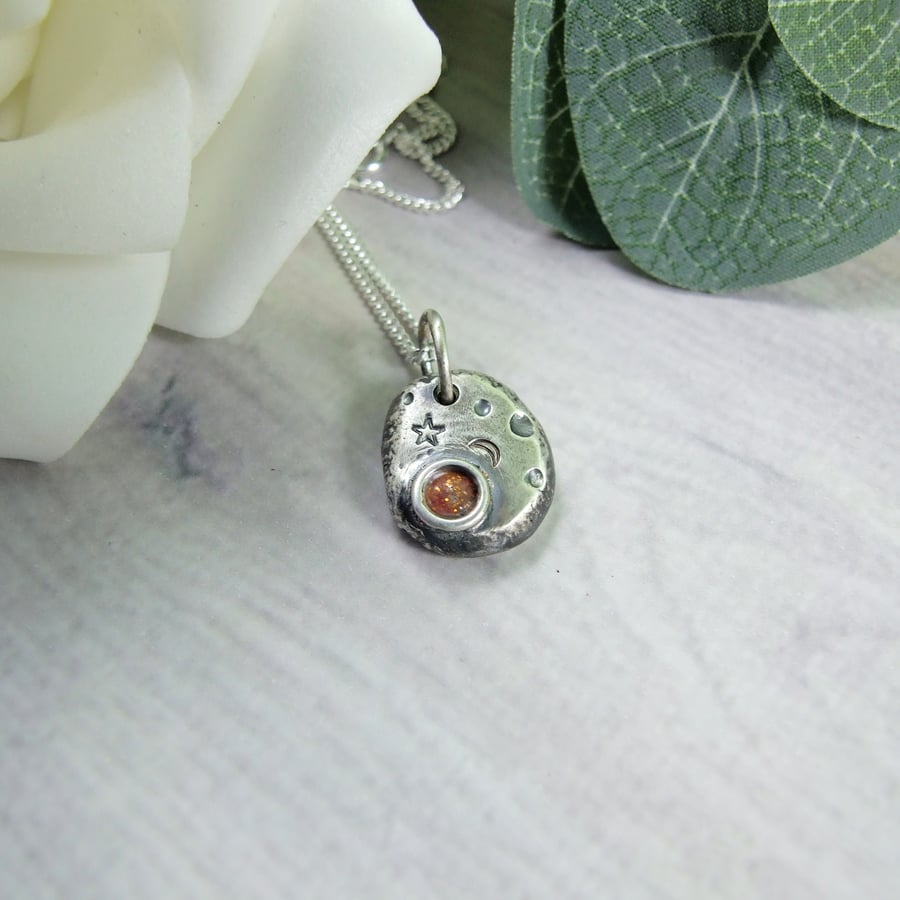 Red Planet & Night Sky Pendant Recyled Silv... - Folksy