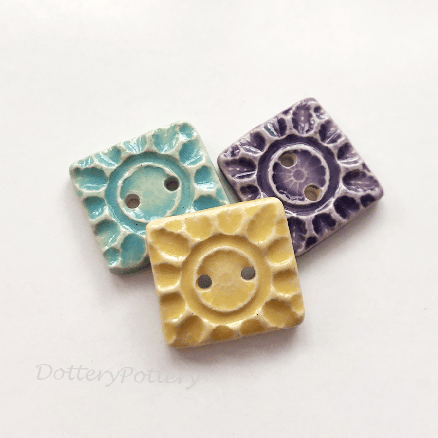 Set of three handmade ceramic buttons - Folksy
