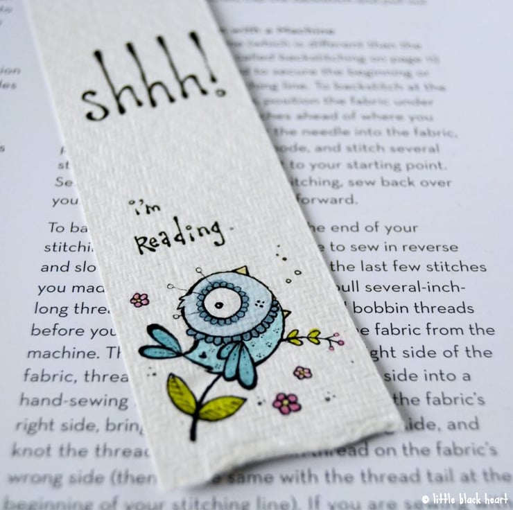 bookmark with original illustration - reading bird - Folksy