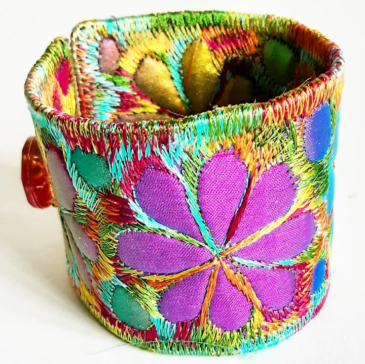 Textile Cuff with Free Machine Embroidery - Folksy