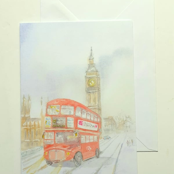 A5 card Routemaster London bus winter Christmas... - Folksy