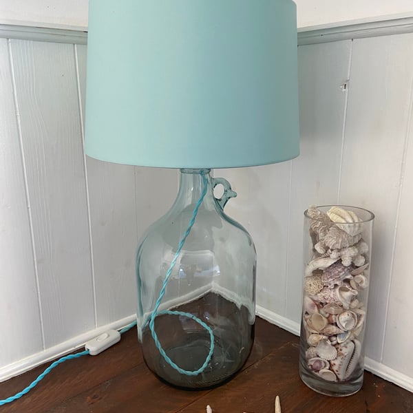 Aqua Blue Glass Demijohn Table Lamp - Folksy