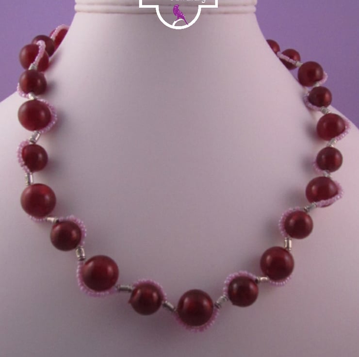 Red Pink Short Necklace - Folksy