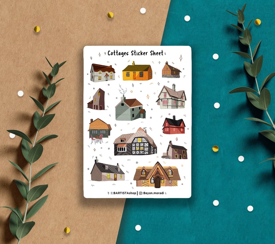 Cozy Cottage sticker sheet, planner stickers, b... - Folksy