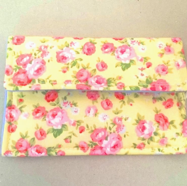 Card wallet, Lemon with pink flowers - Folksy