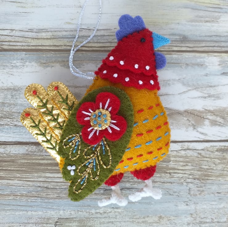 Wool Felt French Hen, 12 days of Christmas Tree... - Folksy