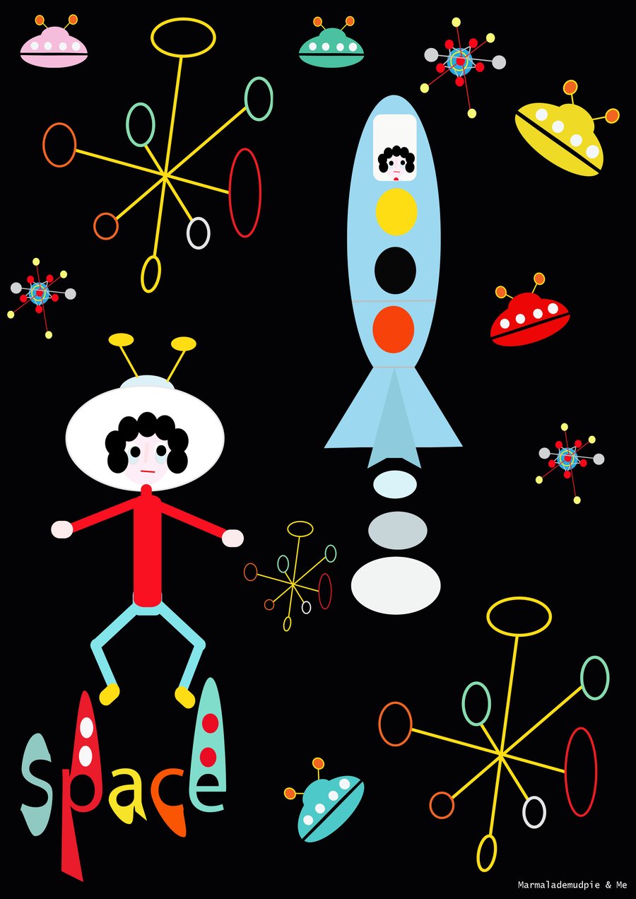 RETRO SPACE DIGITAL PRINT - Folksy