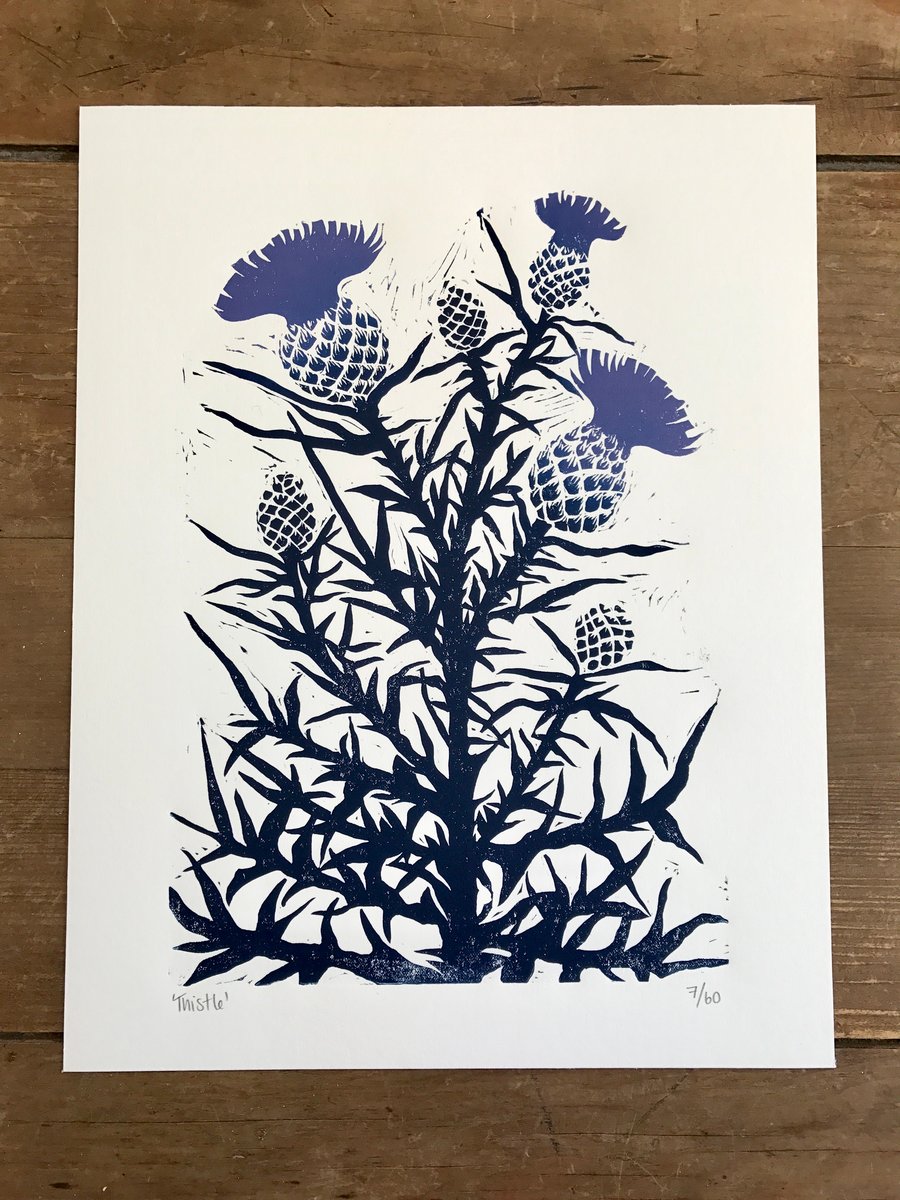 Thistle lino print, linocut, block print, print... - Folksy