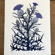 Thistle lino print, linocut, block print, print... - Folksy