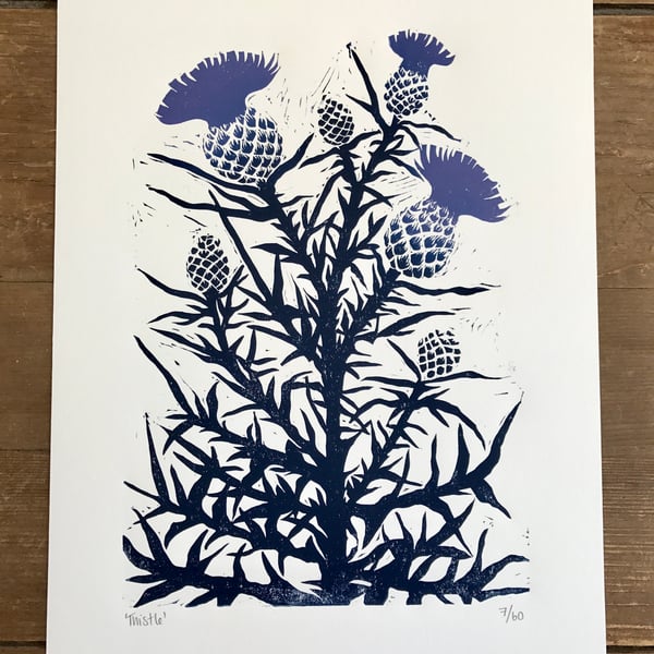 Thistle lino print, linocut, block print, print... - Folksy