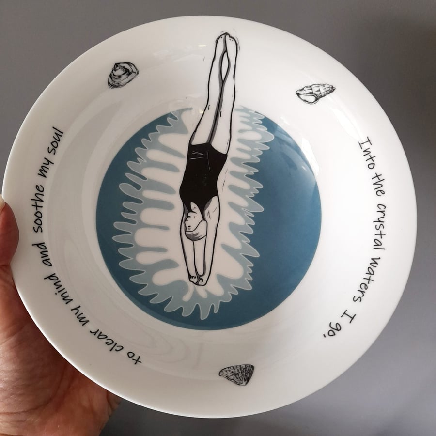 Wild Swimmer Bowl - ceramic, female swimmer, se... - Folksy