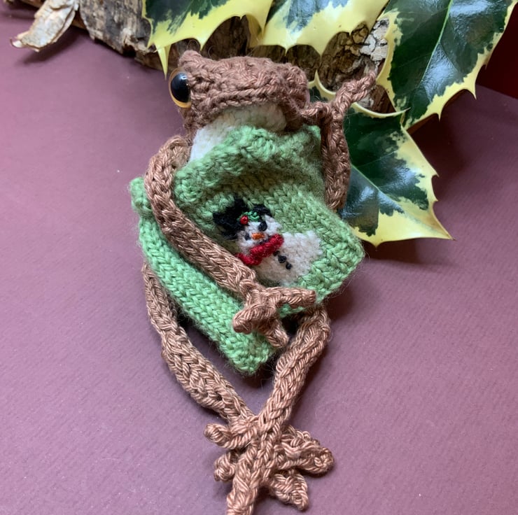 Little Hand Knitted Frog in Christmas Sweater- ... - Folksy