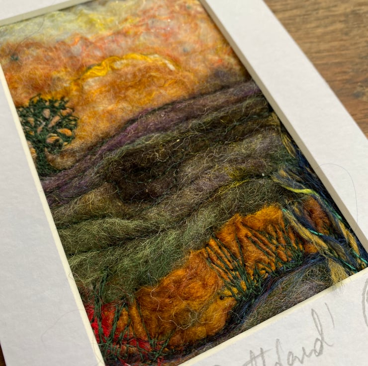 Embroidered wet felting sunset moorland landsca... - Folksy