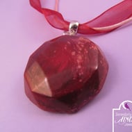 Red Jewel Enamel Pendant Ribbon Necklace - Folksy