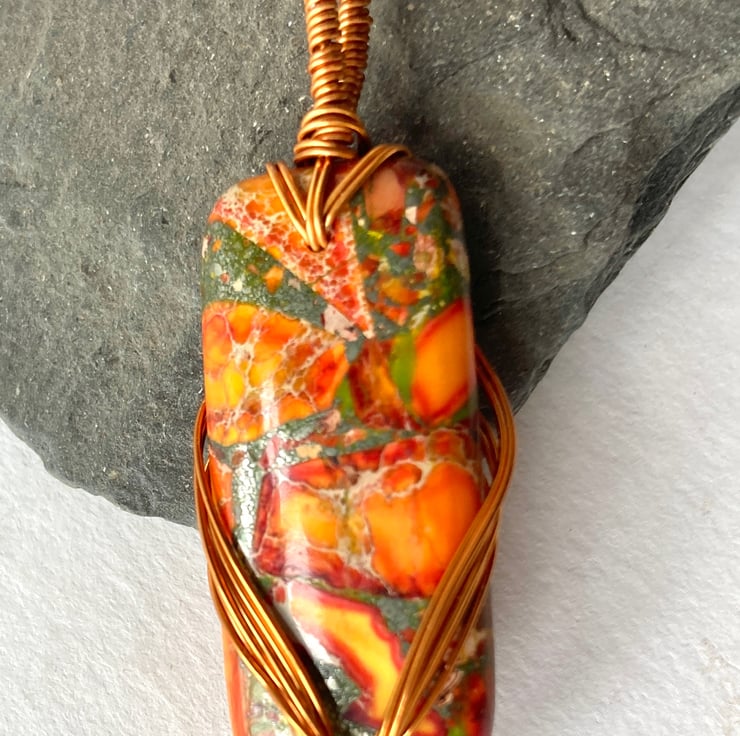 Wire Wrapped Orange Emperor Jasper - Folksy
