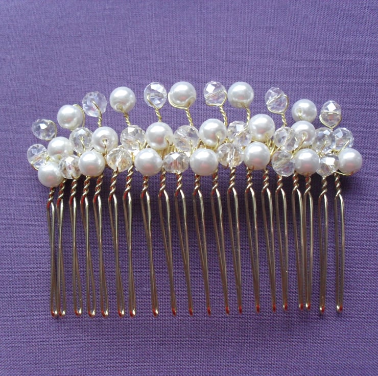 SALE Glass Pearl and crystal Hair Comb - Folksy