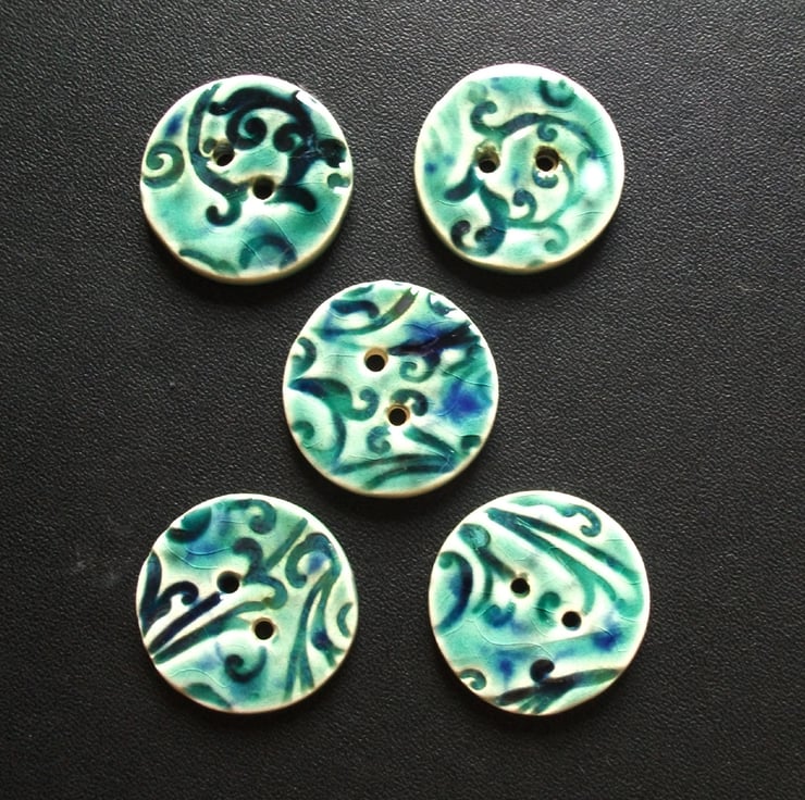 Set of five sea blue ceramic buttons - Folksy