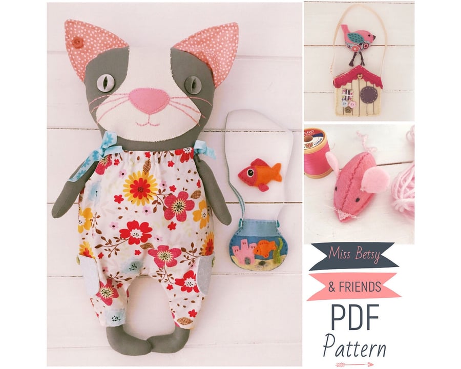 Digital PDF Sewing Pattern for Cat Doll wiith F... - Folksy