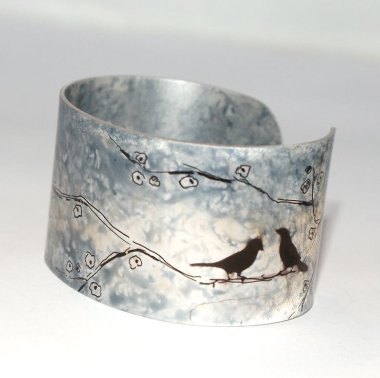 Birds on a branch cuff - Folksy
