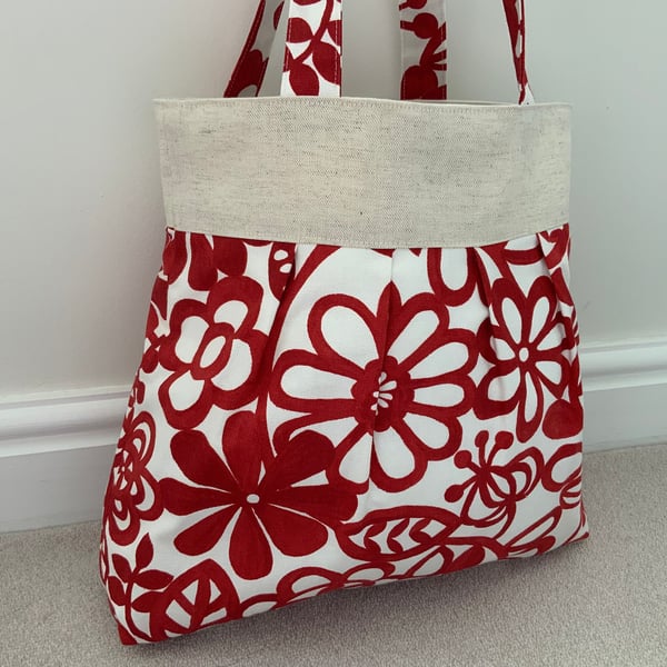 Beautiful Pleated Tote Bag, Patterned Fabric, L... - Folksy