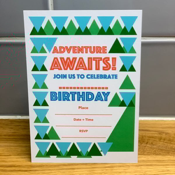 Pack of 8, Adventure Birthday Party Invitation - Folksy