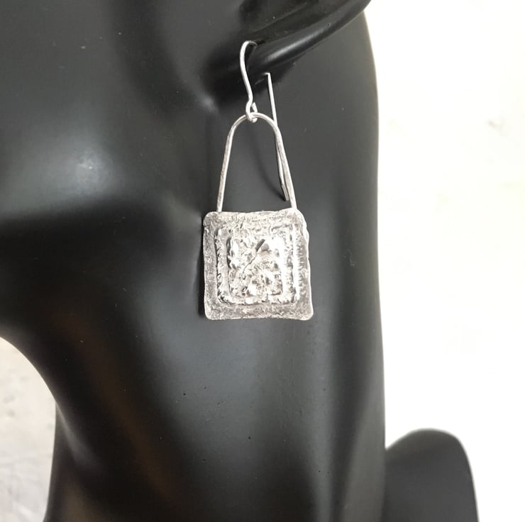 Sterling Silver textured square earrings. - Folksy