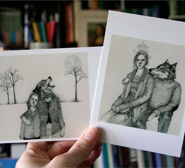 Postcards Pair of wolf postcard mini prints 4x6ins - Folksy