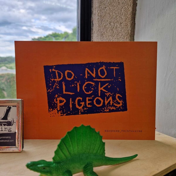 DO NOT LICK PIGEONS. Orange and blue A5 print. - Folksy