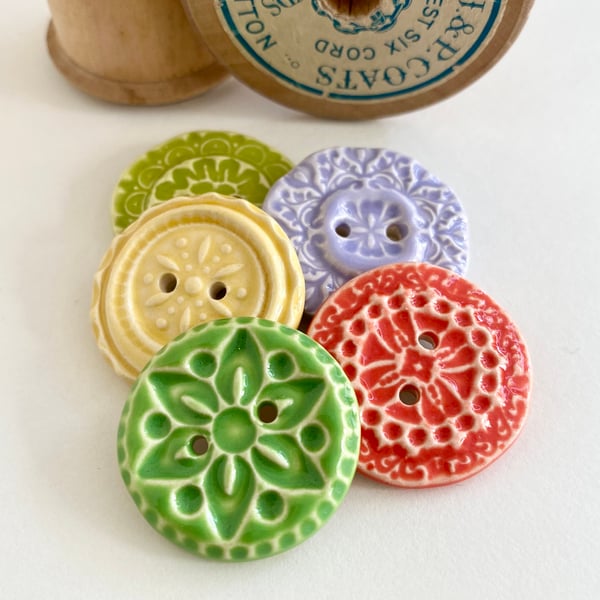 Set of five handmade ceramic buttons - Folksy