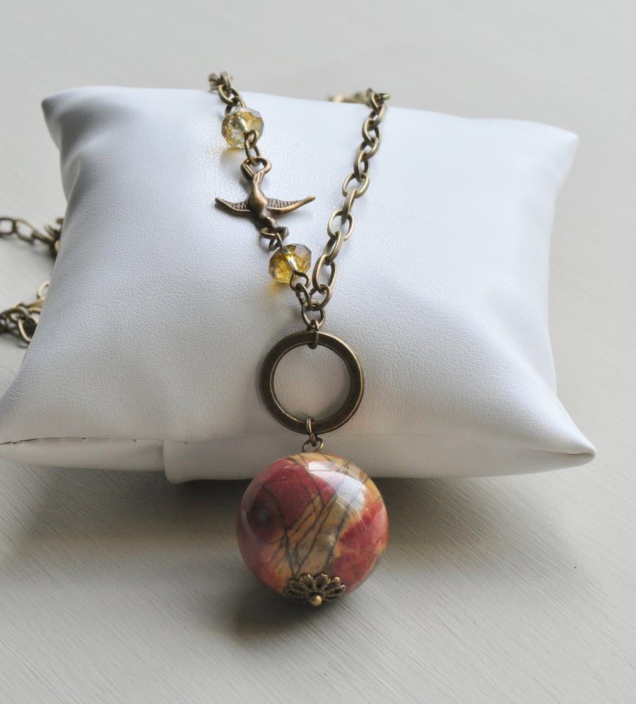 RESERVED FOR KAY Jasper Necklace with Bird Conn... - Folksy