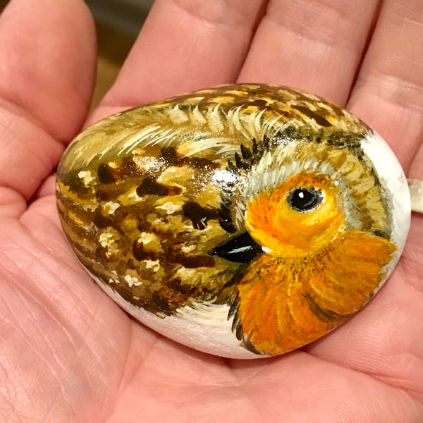Robin hand painted pebble garden rock art wildl... - Folksy