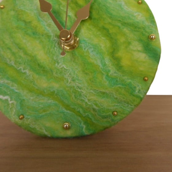 Desk clock, nuno felted in green, 12.5cm - Folksy