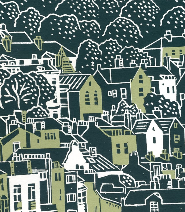 Scarborough No.2 two-colour A3 linocut screen-p... - Folksy