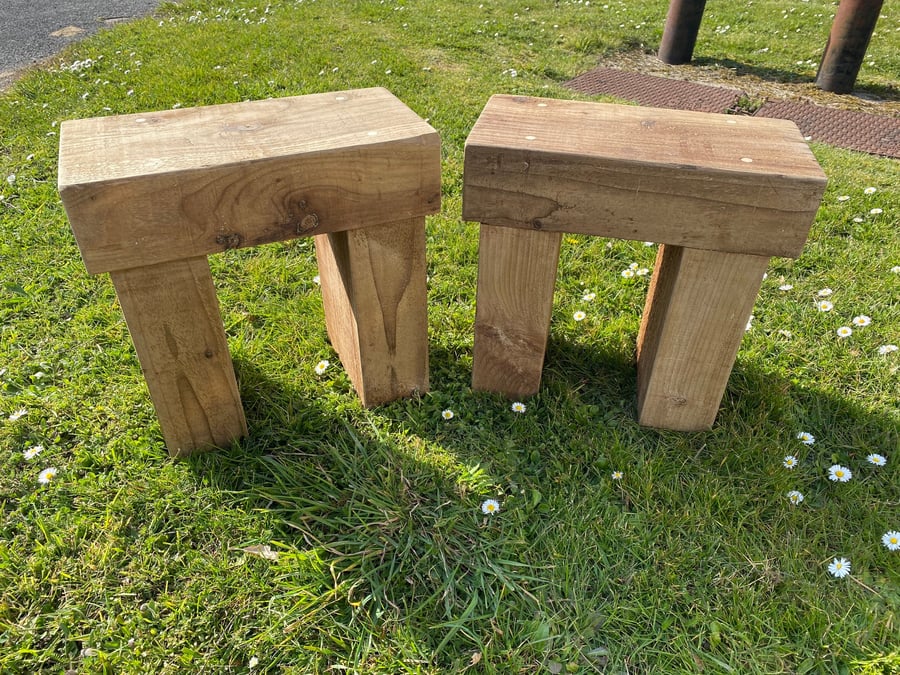 Outdoor Reclaimed Stools Seats - Chunky Solid Wood - Folksy