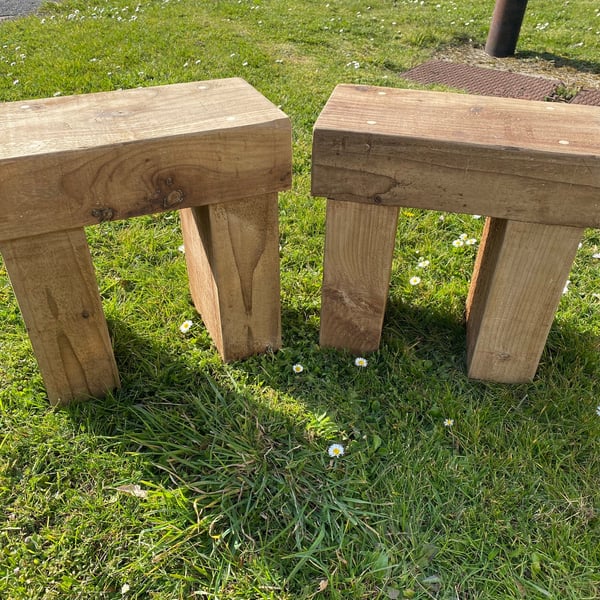 Outdoor Reclaimed Stools Seats - Chunky Solid Wood - Folksy