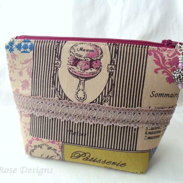 Handmade make-up bag in a 'Patisserie' print. M... - Folksy
