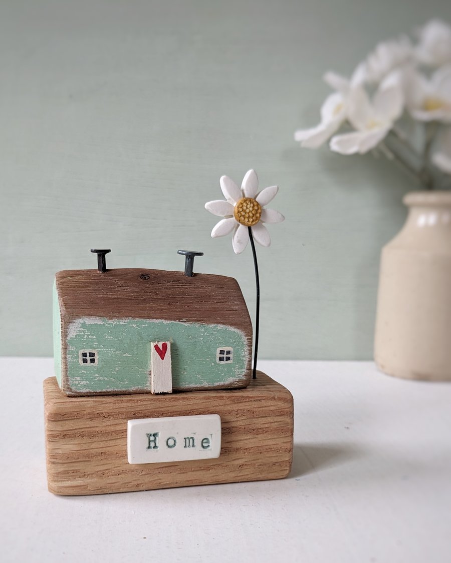 Little Wooden Cottage with Clay Daisy 'Home' - Folksy