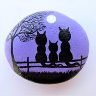 Painted Rock, Three Cats Tree Moon, Stone Paint... - Folksy