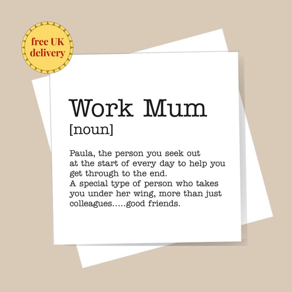 Work Mum Definition Card - Birthday, Thank you,... - Folksy