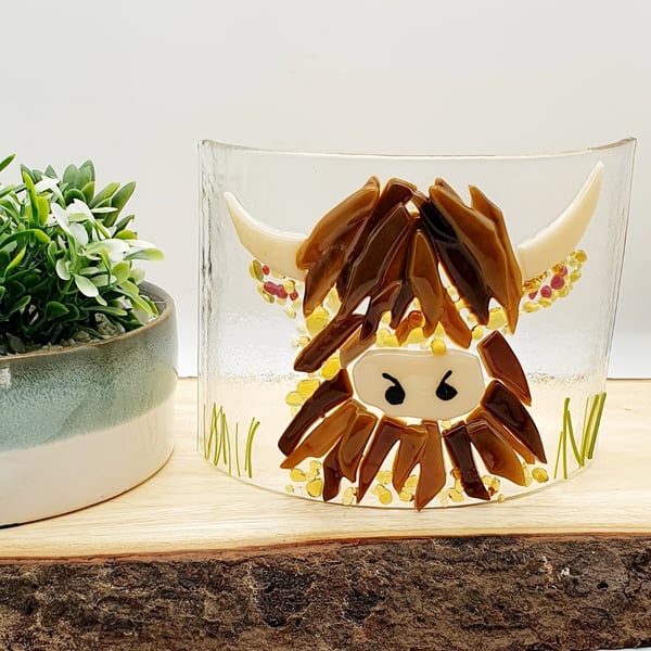 Fused Glass Highland Cow Curve - Folksy