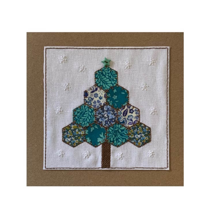 Christmas Tree Card, Hexie Patchwork Tree Chris... - Folksy