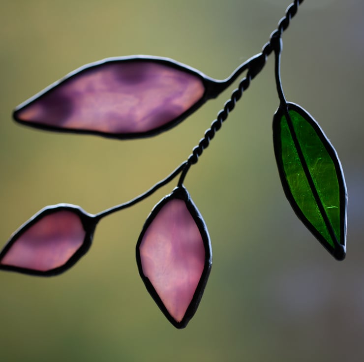 Stained Glass Branch of Flowers and Leaves Sunc... - Folksy