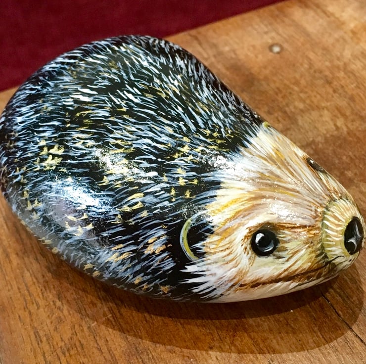 Hedgehog hand painted pebble garden rock art wi... - Folksy