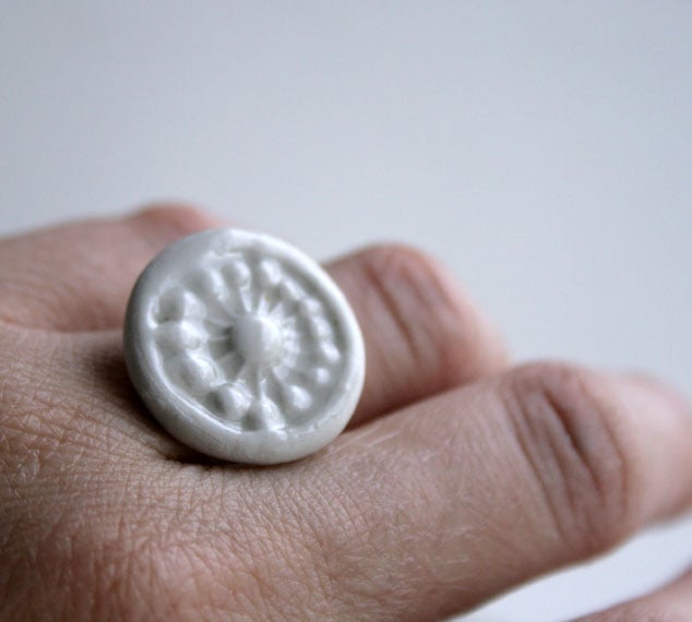 Handmade Ceramic flower ring - white porcelain ... - Folksy