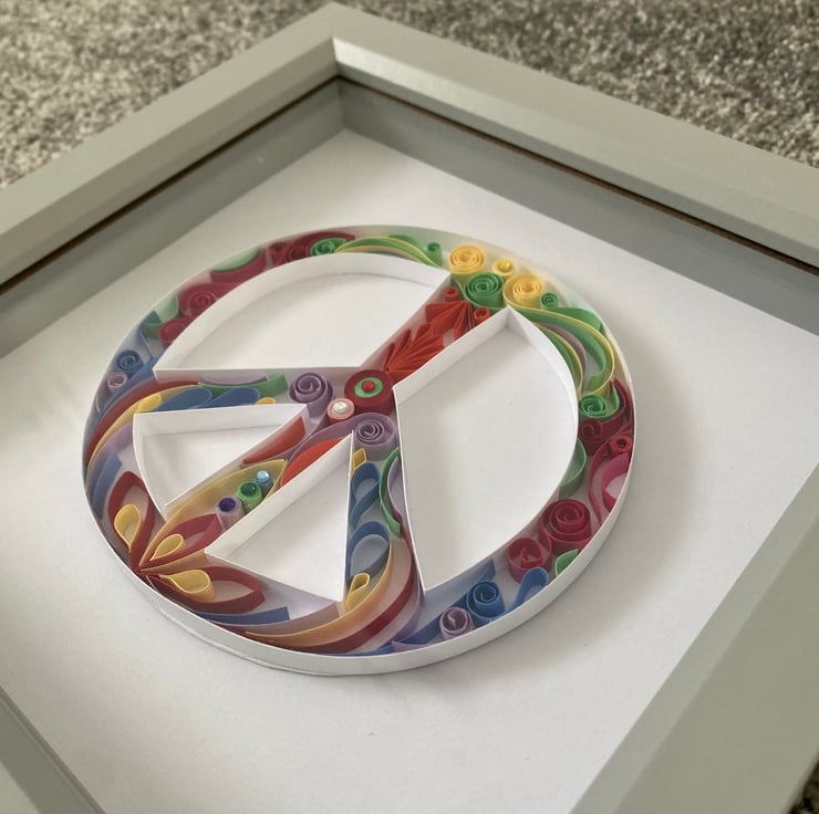 Quilled Peace Wall Art in Frame 15x15 - Folksy