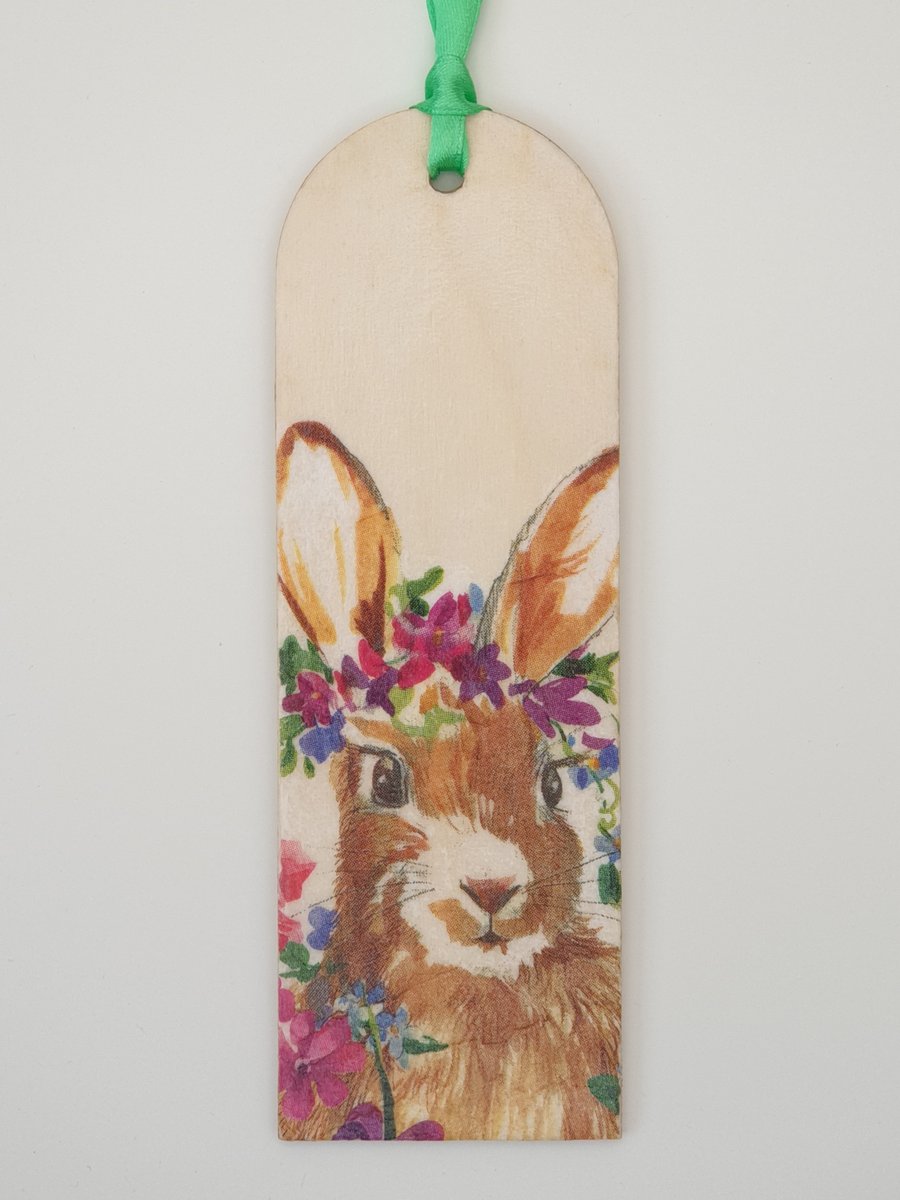 Rabbit decoupage wooden bookmark - Folksy
