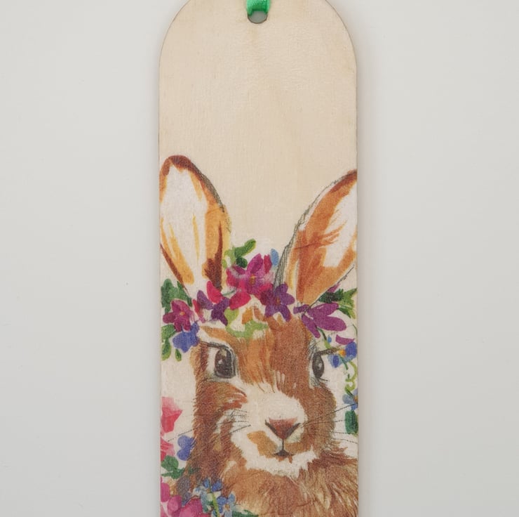 Rabbit decoupage wooden bookmark - Folksy