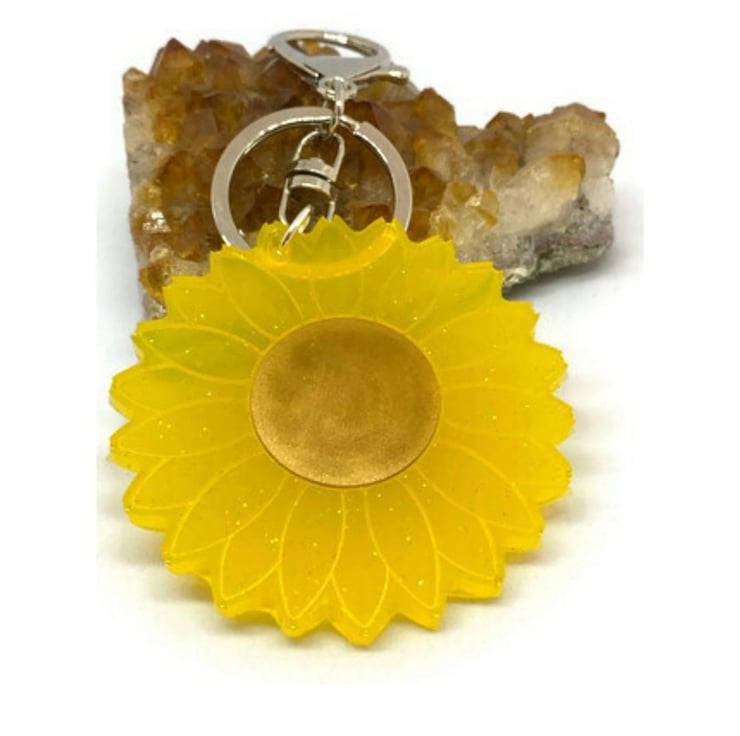 Sunflower yellow resin key ring with split ring... - Folksy