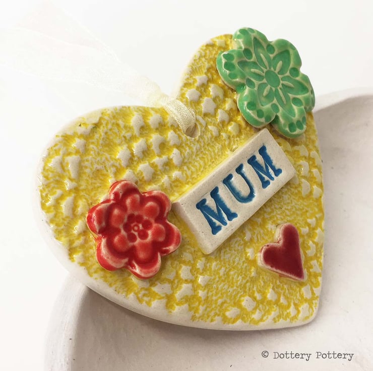 Pottery decoration Mum Heart Ceramic lace patte... - Folksy