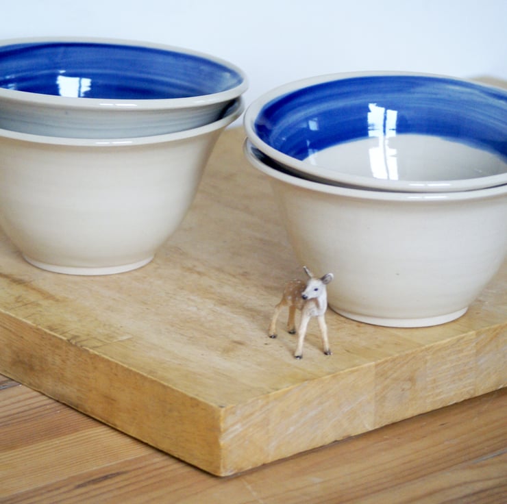 Set of two tall ramen bowls with blue enso circ... - Folksy